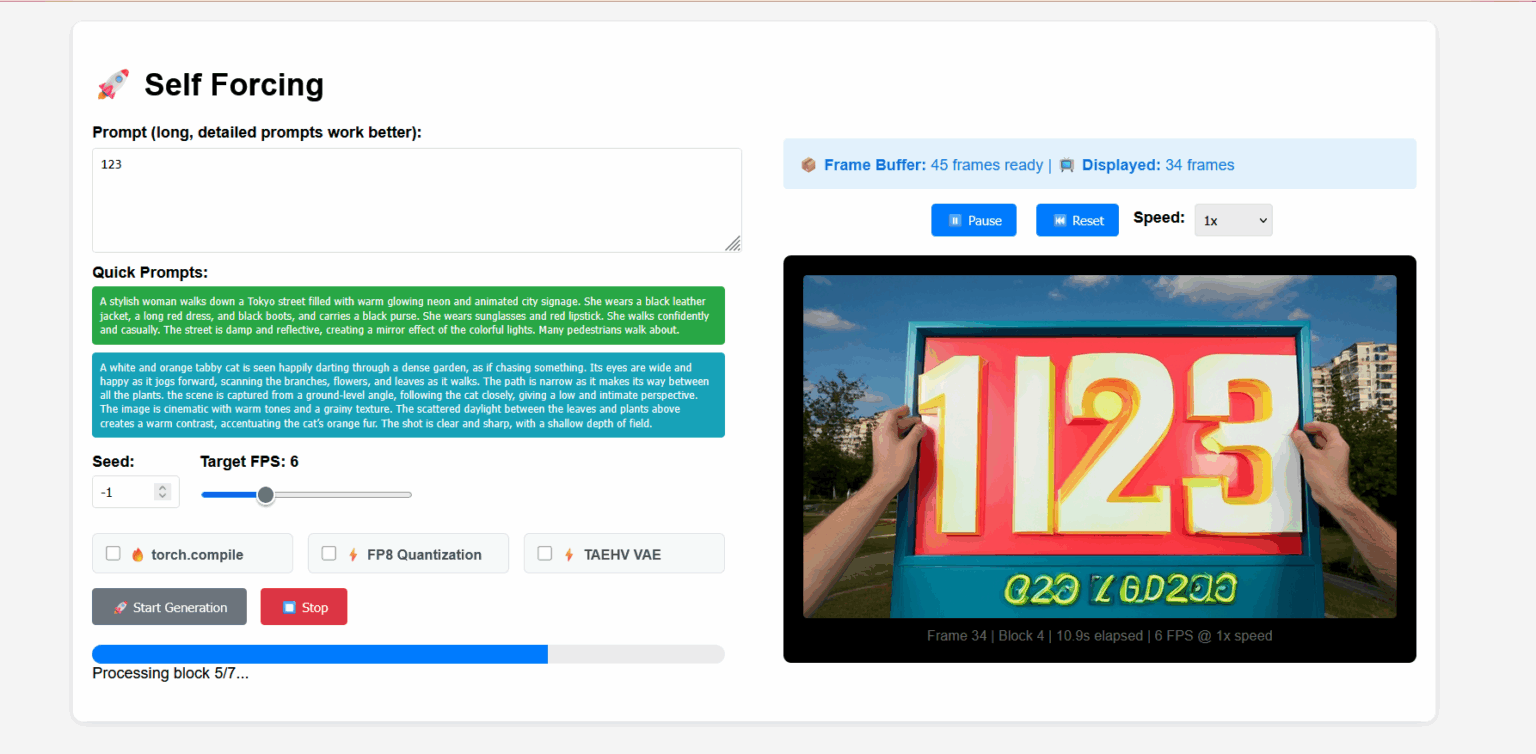 Self Forcing 实时视频生成 | Notebooks | HyperAI超神经