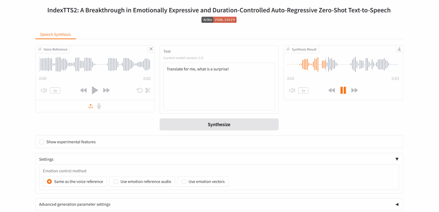 IndexTTS-2：突破自回归 TTS 时长与情感控制瓶颈 | Notebooks | HyperAI超神经